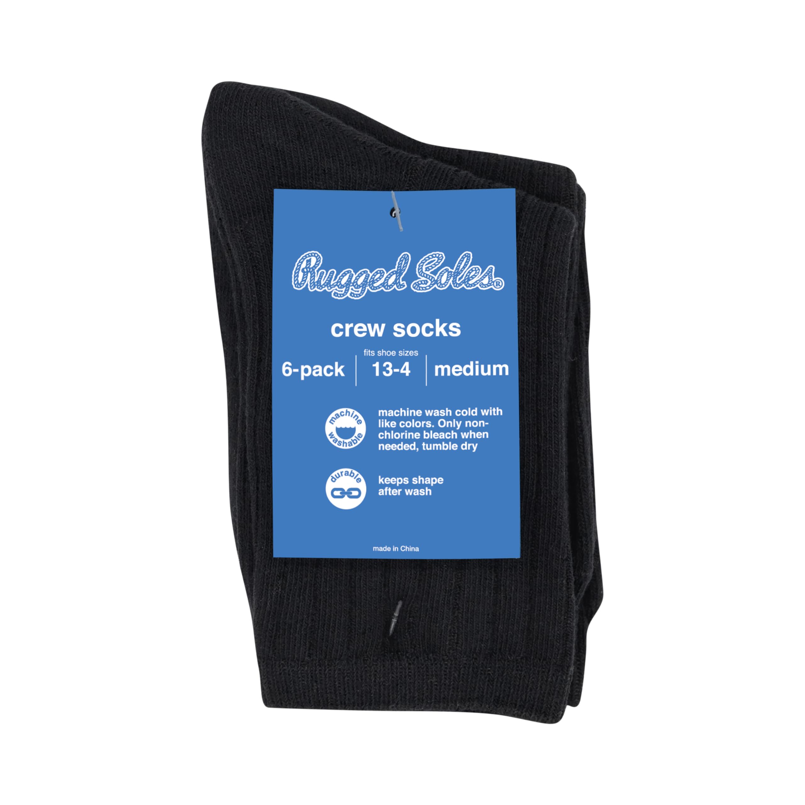 Boys 6 Pair Multi Pack Soft Cotton Solid Dress, Uniform Crew Socks Navy Size Medium, Boys 7-10Y, Shoe Size 13-4