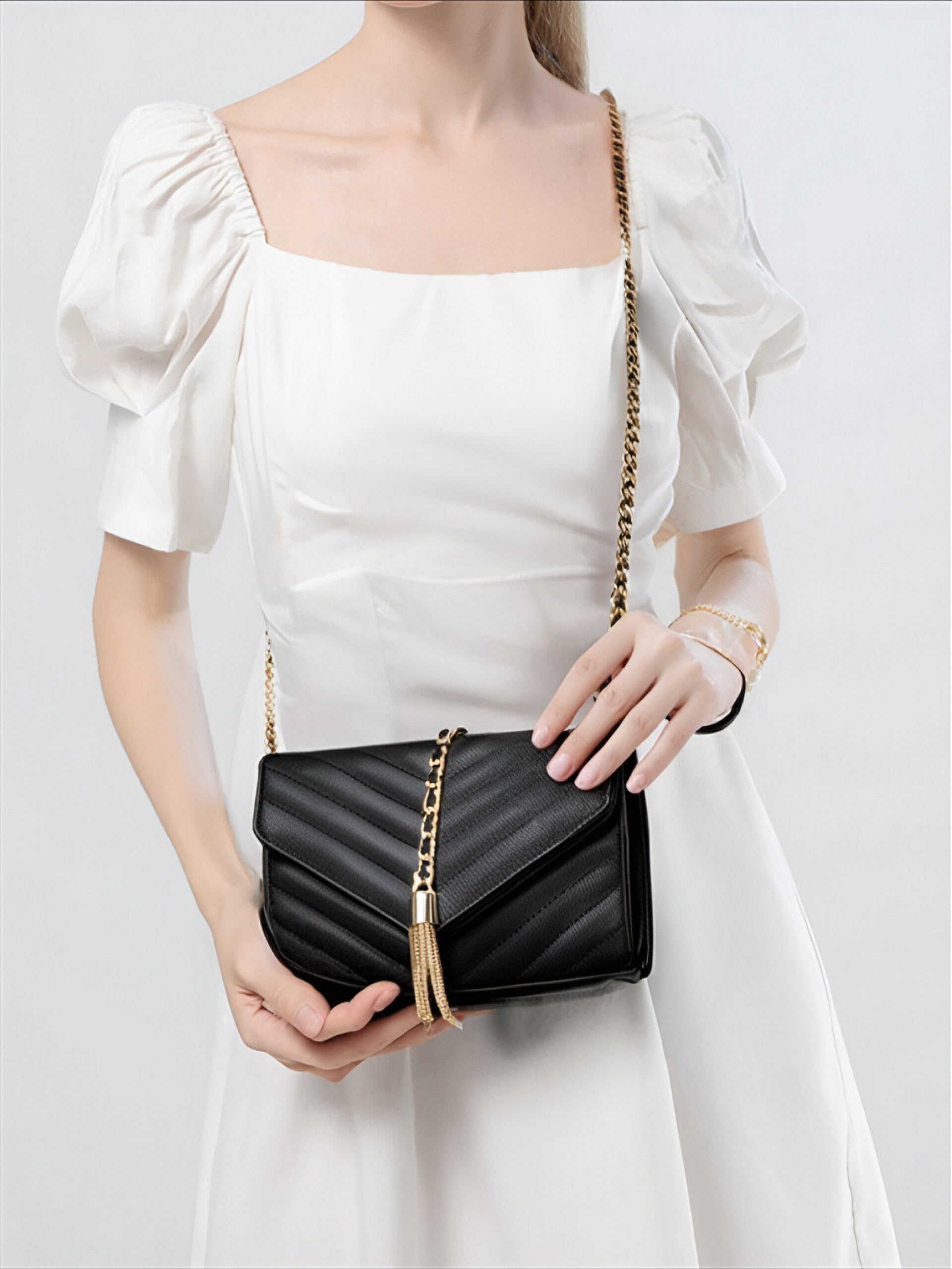 YXBQueen Black Quilted Purse Shoulder Bag Vegan Leather Handbags Clutch Purses for Women (Black)