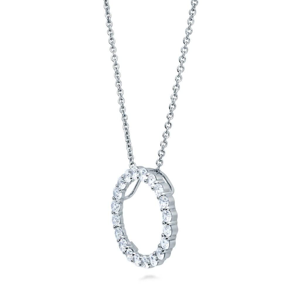 BERRICLE Sterling Silver Open Circle Cubic Zirconia CZ Pendant Necklace for Women, Rhodium Plated