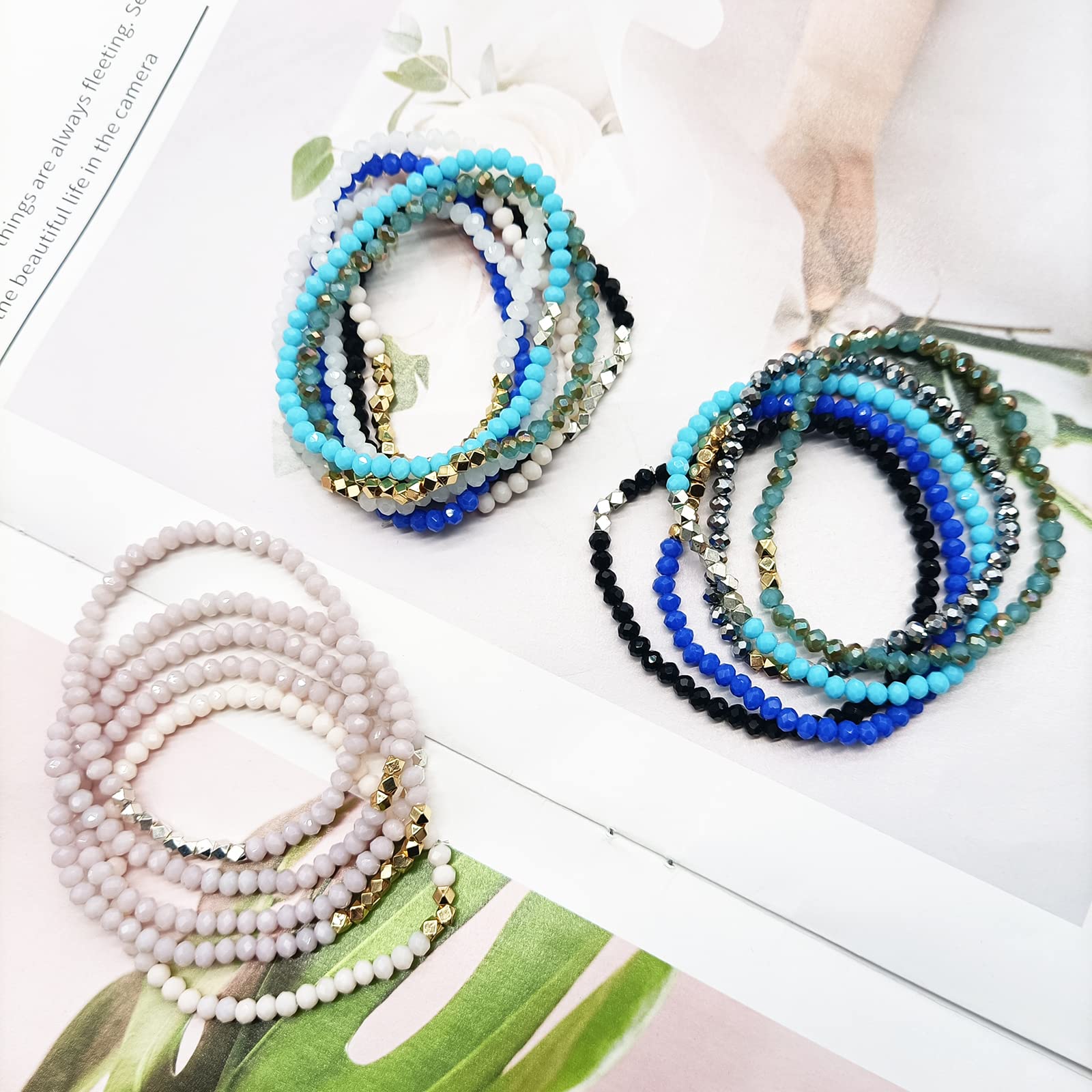 CASDAN 17Pcs Stackable Boho Beaded Bracelets for Women MultiLayer Versatile Statement Glass Bracelets Stretch Colorful Sparkly Crystal Beads Bracelet Delicate Gift
