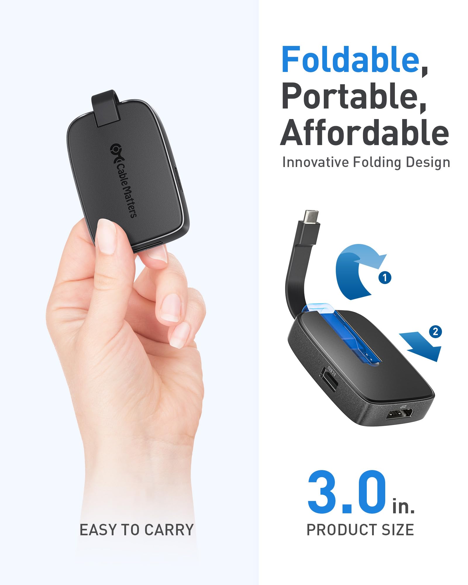 Cable Matters 4K@240Hz USB C Hub DisplayPort 1.4 with 100W Charging, Support 8K@60Hz, HDR(Foldable USB C to DisplayPort Hub) Compatible with Thunderbolt 4, MacBook Pro, XPS, iPad Pro, iPhone 16/15 Pro