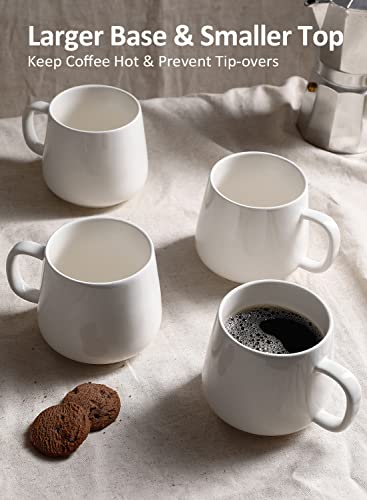 Porcelain Coffee Mugs Set of 4-12 Ounce Cups with Handle for Hot or Cold Drinks like Cocoa, Milk, Tea or Water - Smooth Ceramic with Modern Design, White