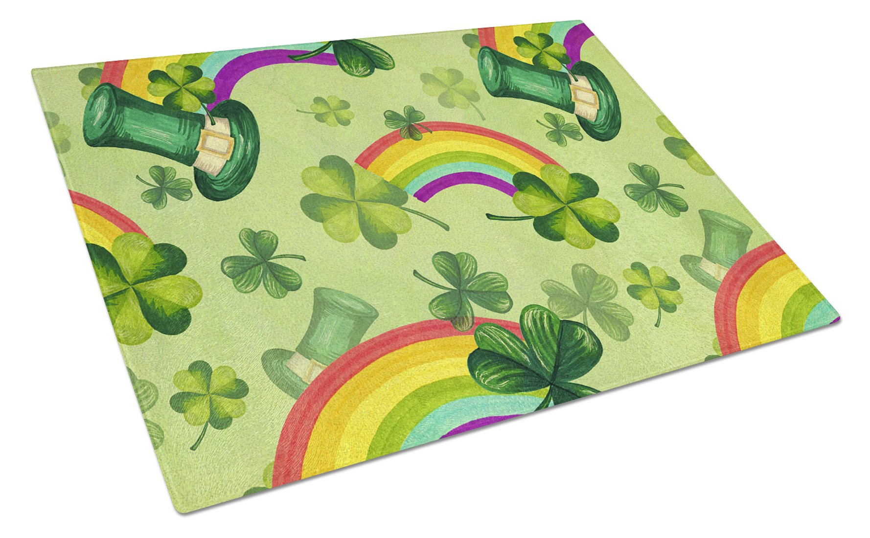 Caroline's Treasures BB7560LCB Watercolor St Patrick's Day Lucky Leprechan Glass Cutting Board Large Decorative Tempered Glass Kitchen Cutting and Serving Board Large Size Chopping Board