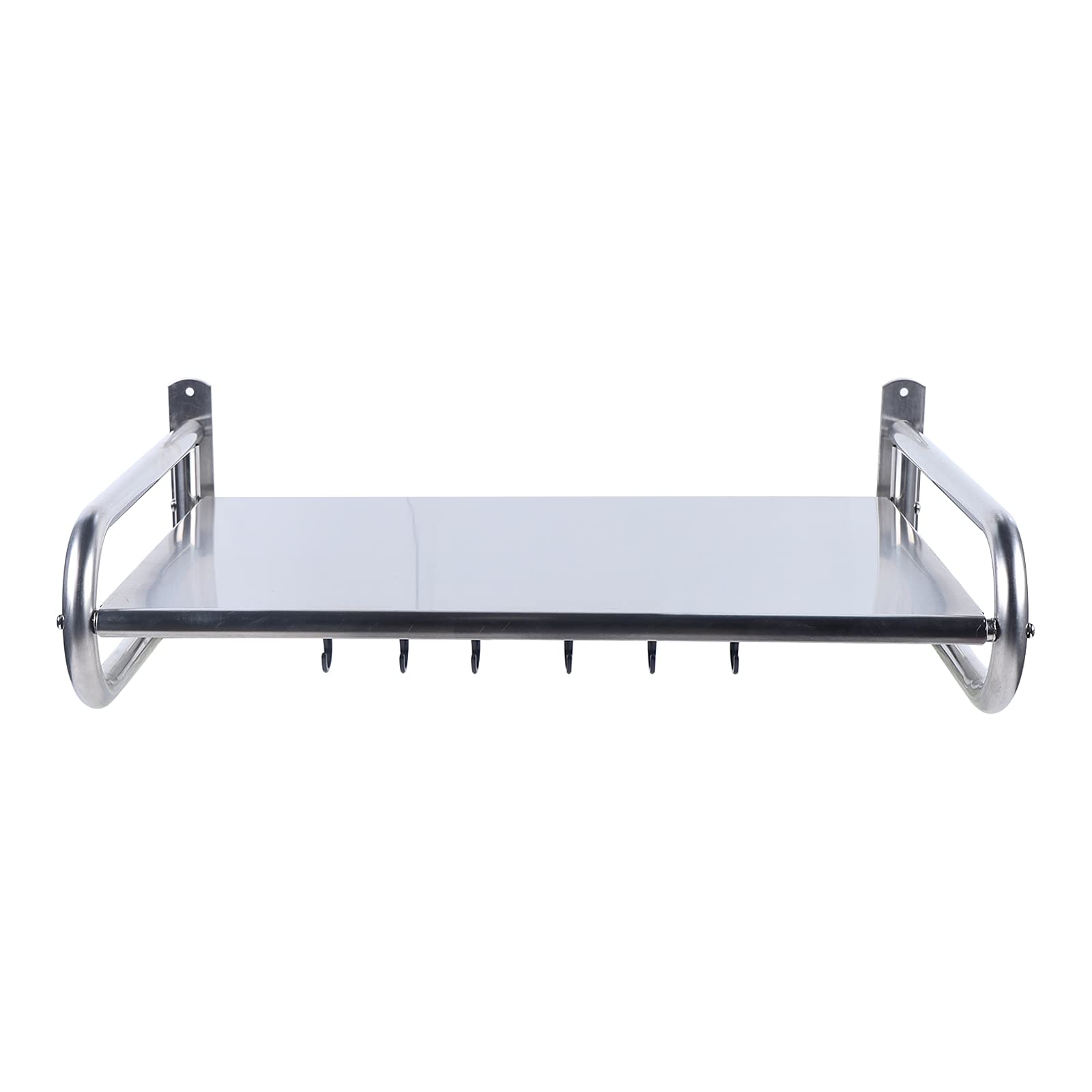 ILWorkTLs Wall Mounted Microwave Oven Rack,Stainless Steel Kitchen Shelf with 6 Hook for Kitchen,Restaurant,Silver