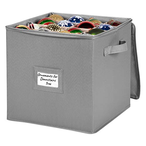 HOLDN’ STORAGE Christmas Ornament Storage Box - Christmas Decor Storage Containers that Store up to 64 – 3” x 3” Holiday Xmas Ornaments – Adjustable Compartment To Fit Many Sizes Ornaments – Grey.