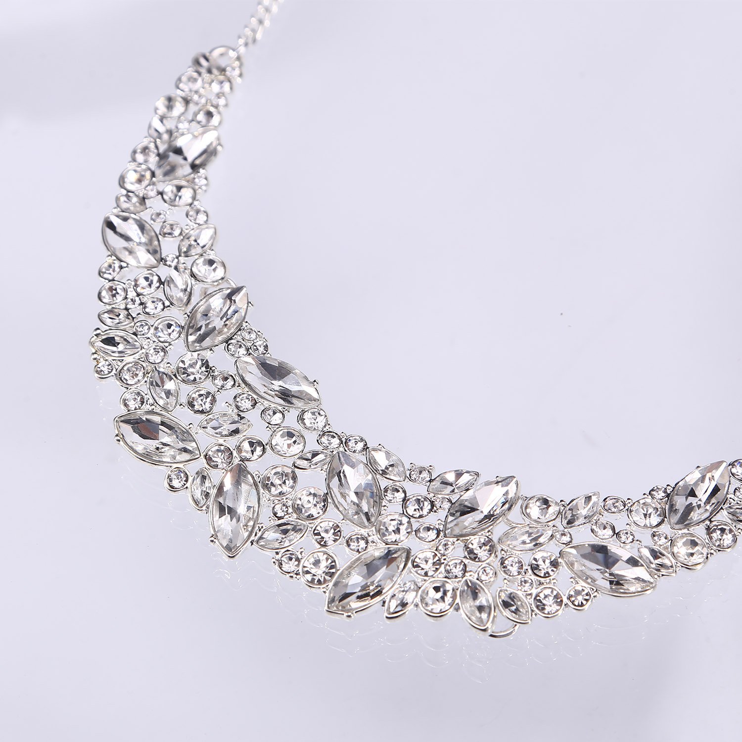 BaubleStar Statement Bling Rhinestone Crystal Collar Necklace Silver Wedding Bridesmaid Fashion Chunky Bib Jewelry for Women
