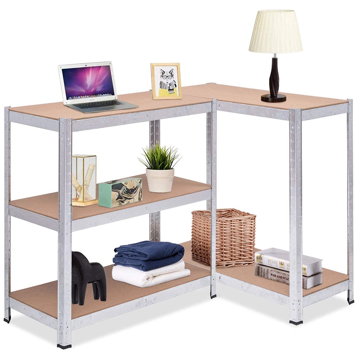 Giantex 2 Pieces Shelving Rack Storage Shelf Steel Garage Utility Rack 5-Shelf Adjustable Shelves Heavy Duty Display Stand for Books, Kitchenware, Tools Bolt-Free Assembly 36"x 16"x 72'', Silver