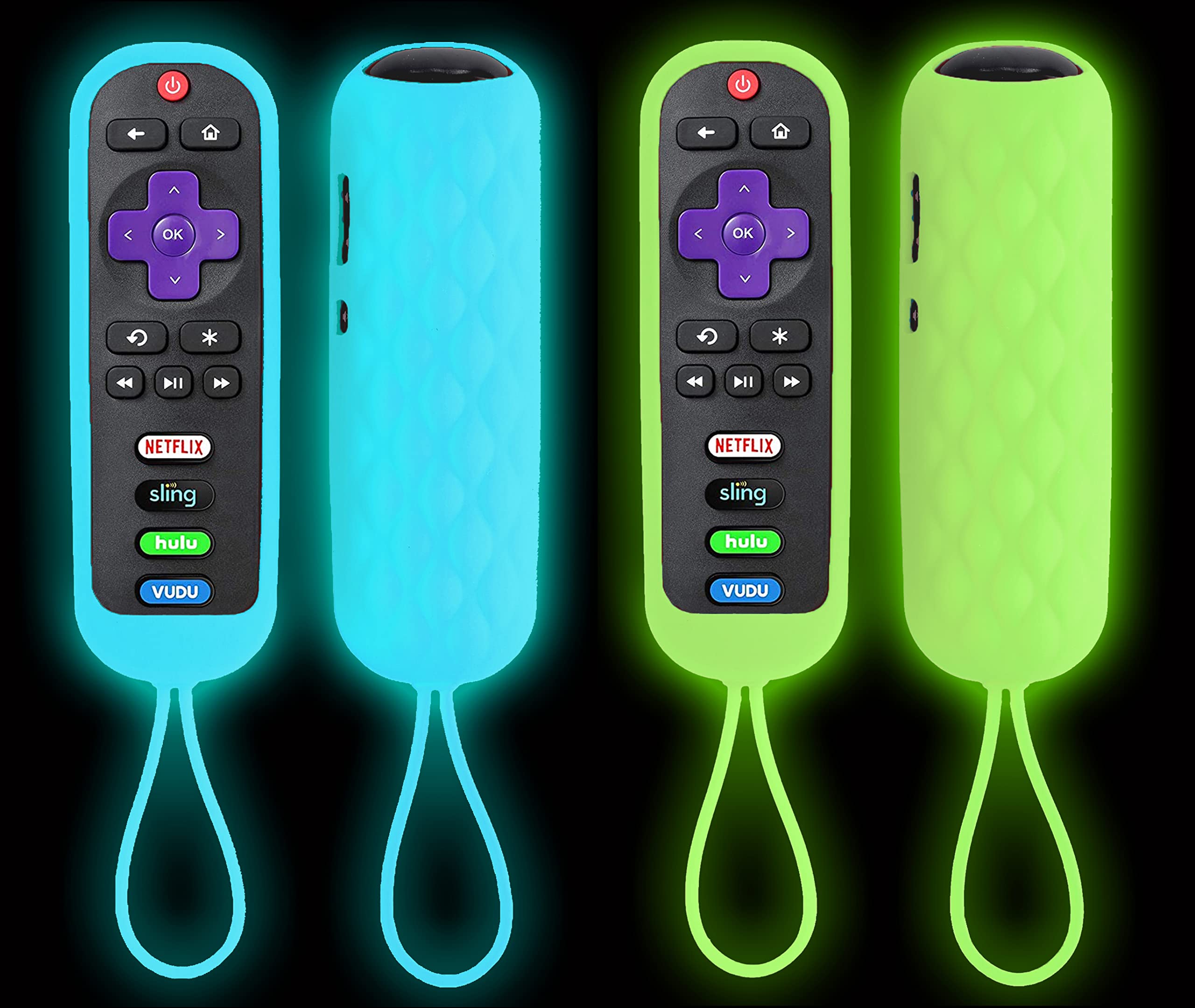 TOKERSE 2 Pack Glow Remote Case Compatible with TCL Roku Smart TV RC280 RC282 Remote Control - Replacement Silicone Case Cover Sleeve Glow in The Dark with Lanyard for TCL Roku TV Remote - Blue Green