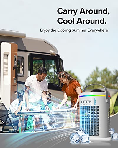 Portable Air Conditioners,ovolta 1400ml Evaporative Air Cooler 3 Speeds,USB Personal Air Conditioner with 7 LED Light,Portable AC Air Conditioner for Room Kitchen Office Desk Bedroom Camping (white)