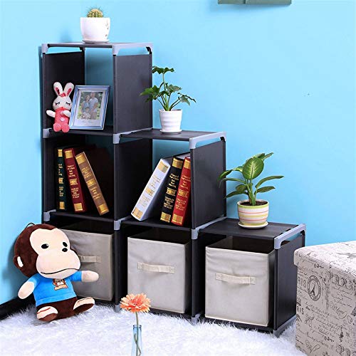 Cube Storage Organizer, 6/9 Cube Bookshelf, Closet Storage Shelves, Modular Bookcase, Plastic Cabinet Storage Shelving Bookshelf for Bedroom, Living Room, Home Office, Black (6 Cubes)