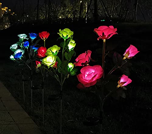 Red 2 Pack, Solar Garden Lights Decorative, 10 Rose Lights Flowers LED for Garden Yard Patio Pathway Lighting, Decorative Flower lamp, Rainproof(Red)