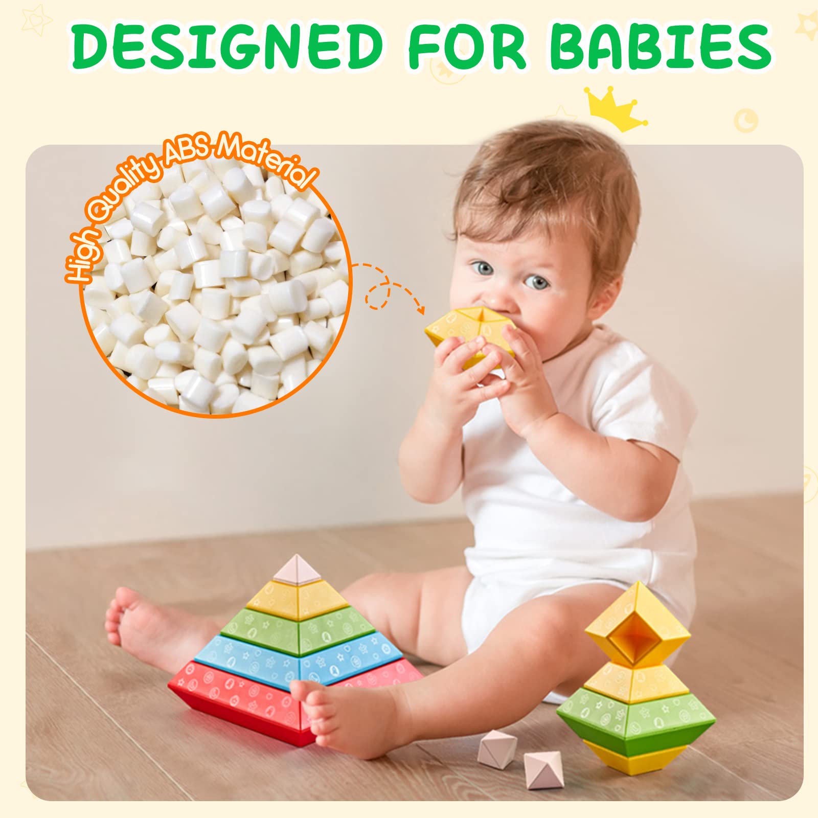 Building Blocks Stacking Toys for Kids, Stacker Toy 3D Puzzle Stem Toys Pyramid Speed Cube, Creative Preschool Learning Educational Toys for 3 Years and up Boys & Girls (30 Pcs)