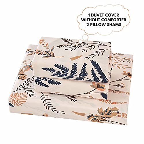 JSD 3 Piece Blush Floral Duvet Cover Set Queen, Soft Botanical Printed Microfiber Comforter Cover Zipper Closure Corner Ties