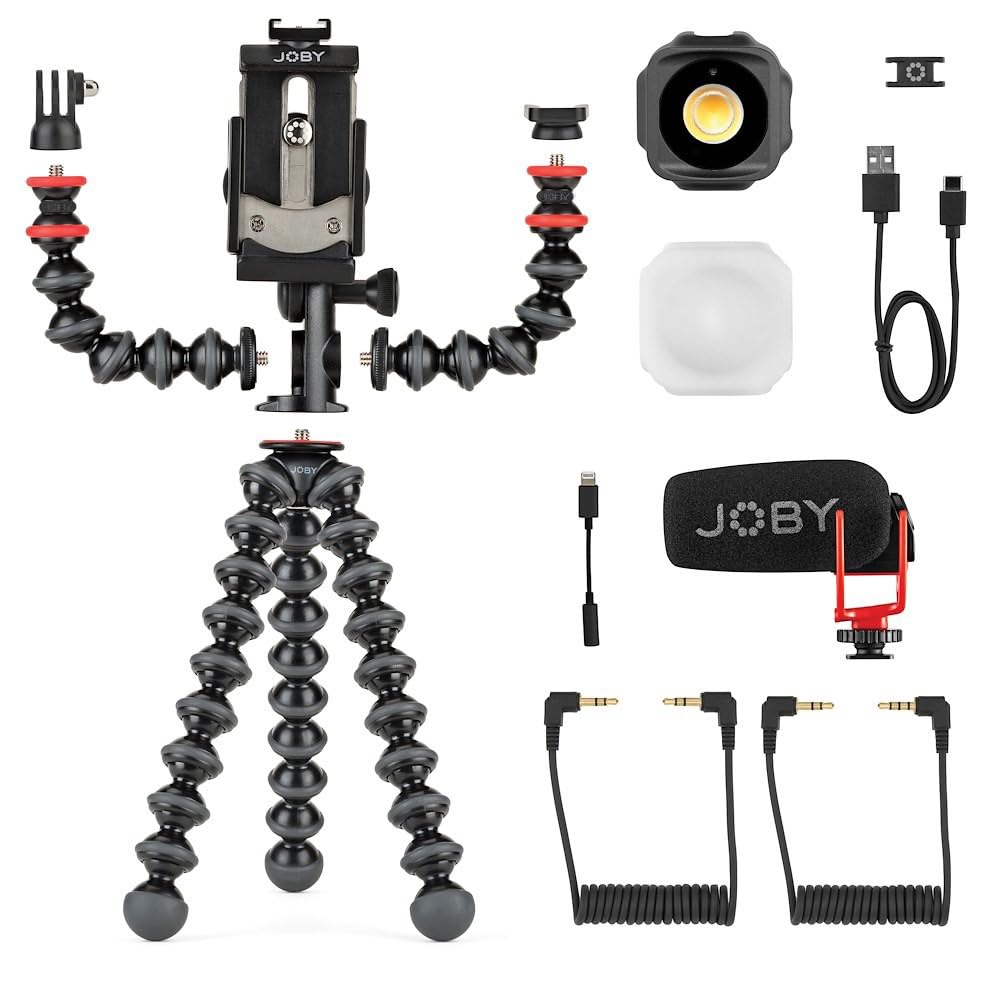 JOBY GorillaPod Advanced Mobile Vlogging Kit, Universal Vlogging Kit, Mobile Phone Creators, Beamo LED Light, Wavo Microphone, GripTight Phone Clamp, Dynamic Microphones, Mini Microphone