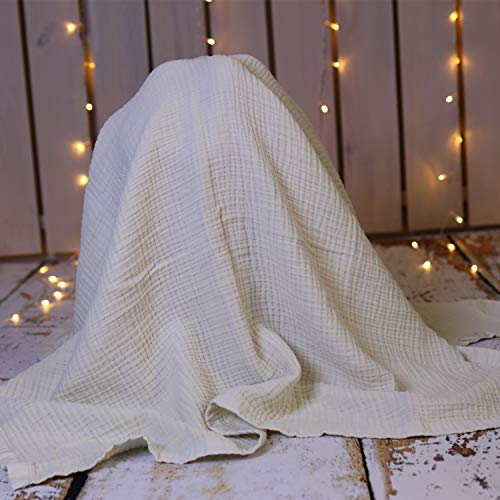 Muslin Blankets, Baby Toddler Quilt, 4 Layers, 100% Cotton Stroller Blanket, Hypoallergenic, Super-Soft, Breathable and Lightweight Swaddle, Nursery & Crib Blanket, Large (47 X 35 inch) (Vanilla Ice)