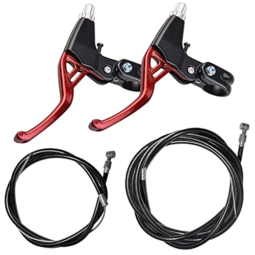 Lomodo 6 Pieces Bicycle Brake Accessories Including 2 Pack Aluminium Alloy Brake Levers (2.2 cm in Diameter) and 2 Pair V Brake Set and 2 Pack Brake Wire for Mountain/Road/MTB Bike(Red)