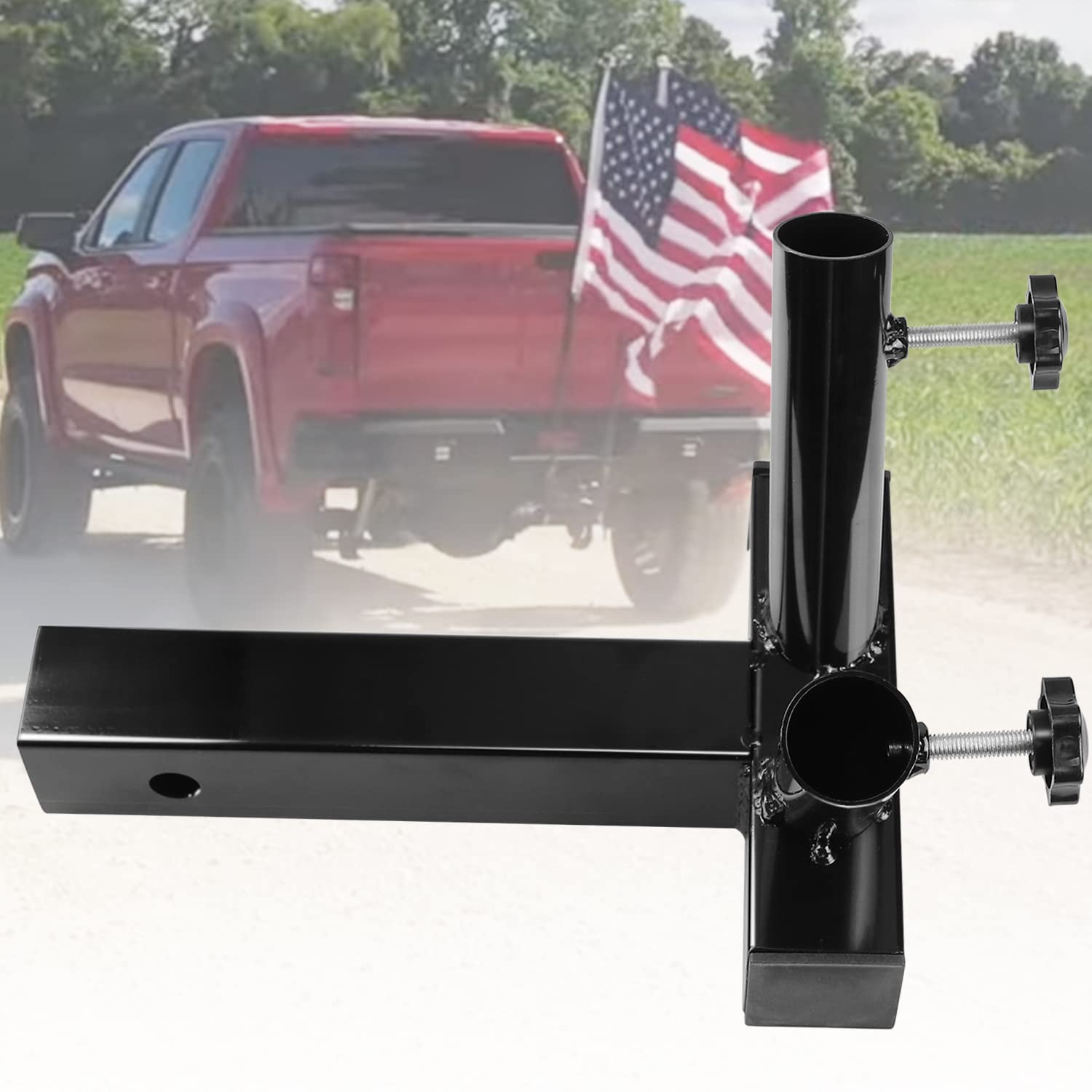 Bolaxin Hitch Mount Flag Pole Holder Universal Flagpole Truck Bracket with Anti-Wobble Screws fit for 2 inches Receiver