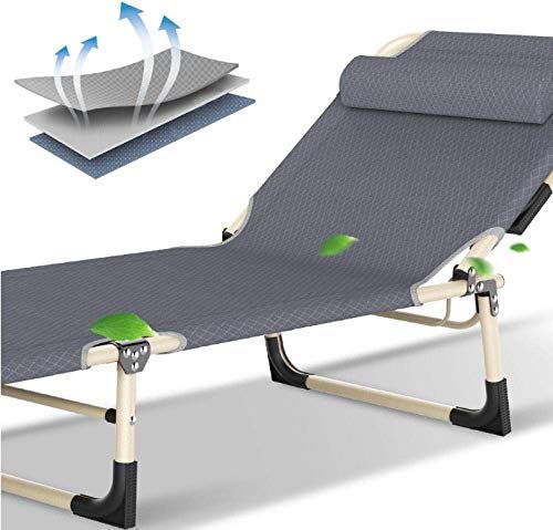 NOALED Folding Garden Sun Lounger Chair, Desks and Chairs Folding Sunbeds, Flat Sun Loungers, Adjustable Backrest Outdoor Recliner Needed (Silver Gray)