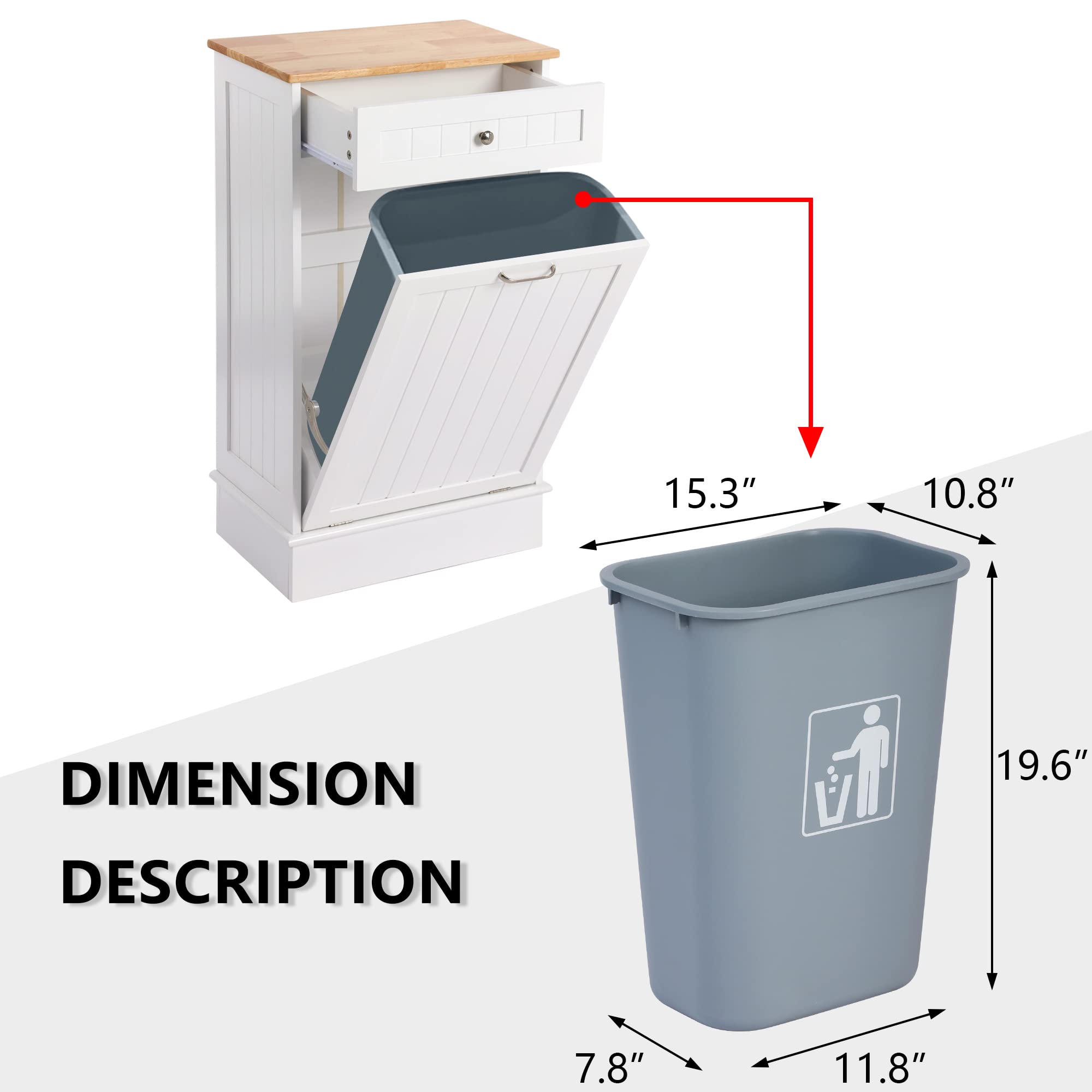 LOUVIXA Tilt Out Trash Bin Cabinet Dog Proof Trash Can Holder Kitchen Island with Garbage Bin or Tilt Out Laundry Hamper (White)