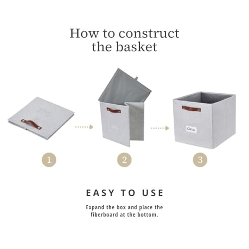 DECOMOMO Storage Baskets 13x15x13 Storage Cube Bins with Label Holders, Kallax Storage Cubes for Organizing Shelves Nursery Toy (Kallax / 4pcs, Light Textured Grey)
