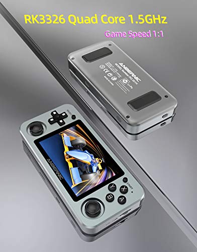 MJKJ RG351M Handheld Game Console , Aluminum Alloy Shell 64G TF Card 2500 Classic Games Support WiFi Function Open Source System RK3326 Chip 3.5 Inch IPS Screen (Gray)