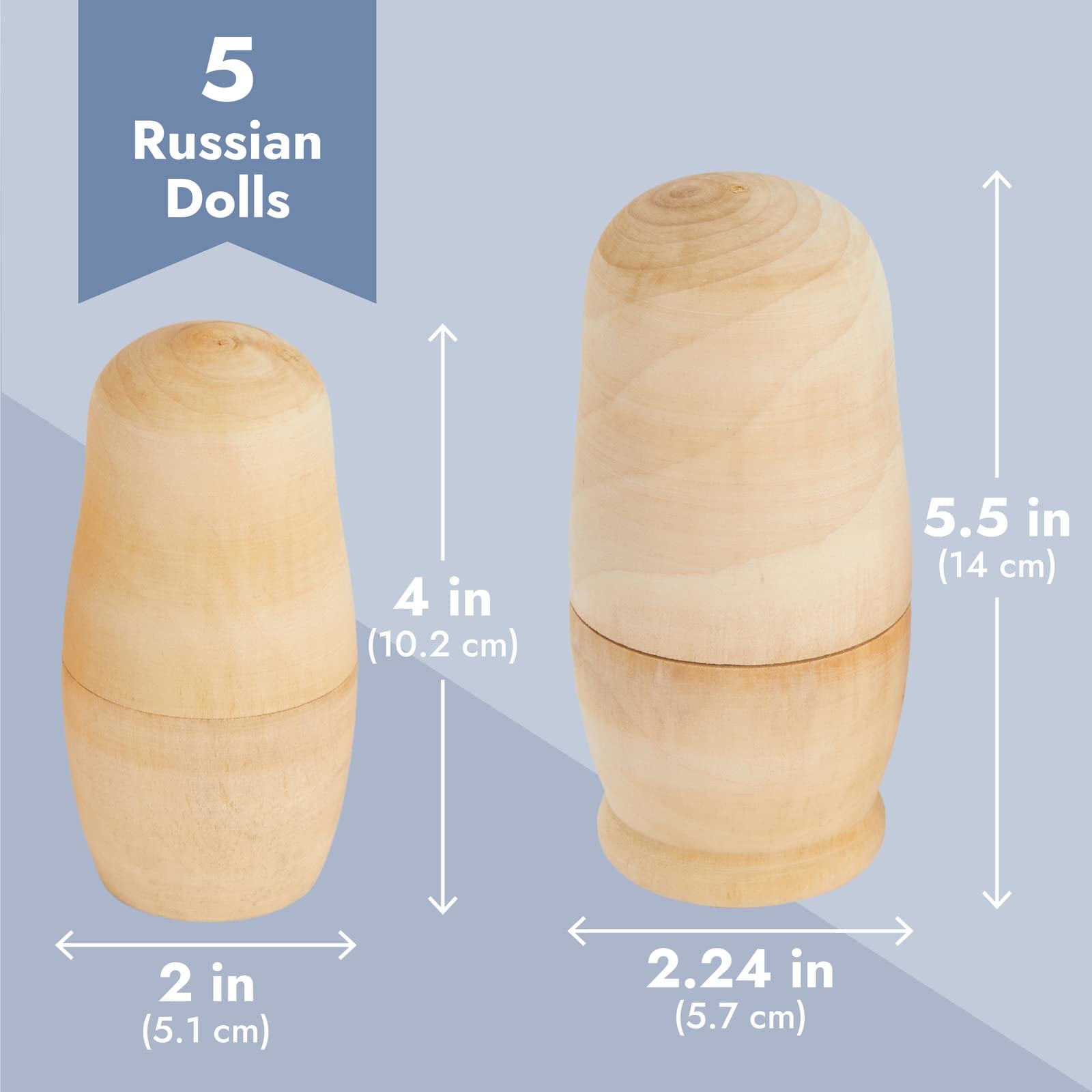 Juvale 5 Piece Set of Unpainted Blank Russian Nesting Dolls for DIY Crafts, Art Projects
