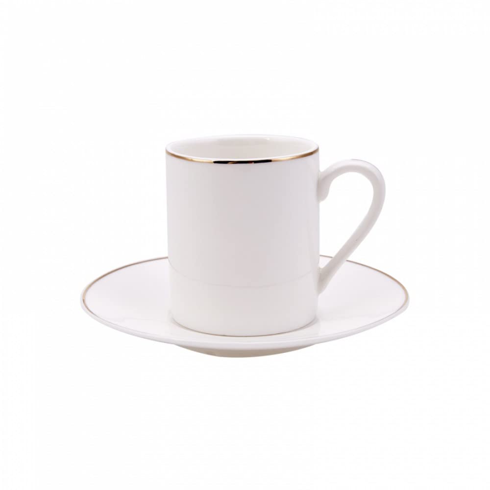 KARACA Elda Porcelain Espresso and Turkish Coffee Cup Set for 6-12 Pieces - Espresso Cups with Saucers - 80ml - White Gold