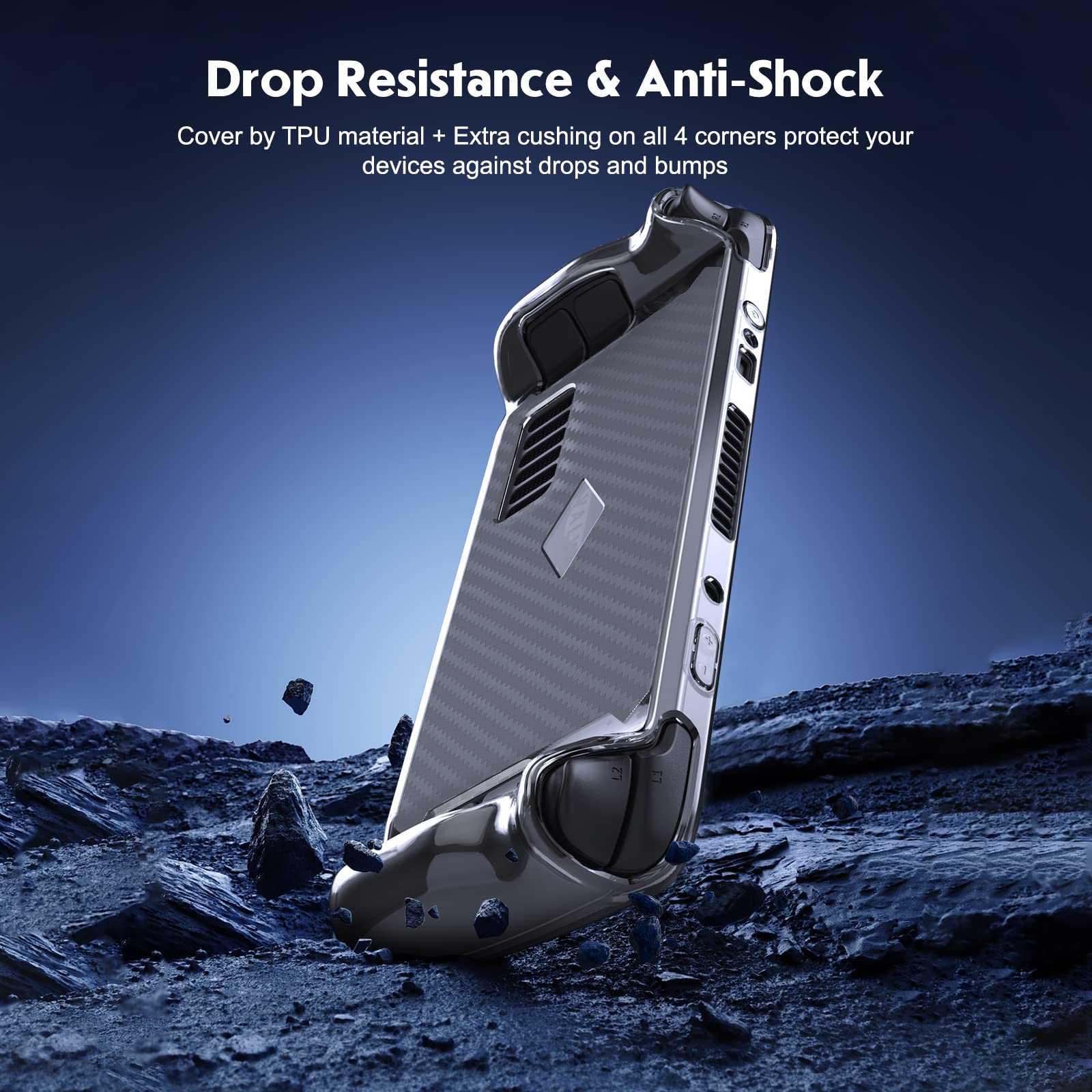 Case for Steam Deck, SENQAO Clear Case for Steam Deck, TPU Cover Protector with Full Protection, Shock-Absorption, Non-Slip Anti-Scratch Ergonomic Design, Soft Case Steam Desk Accessories