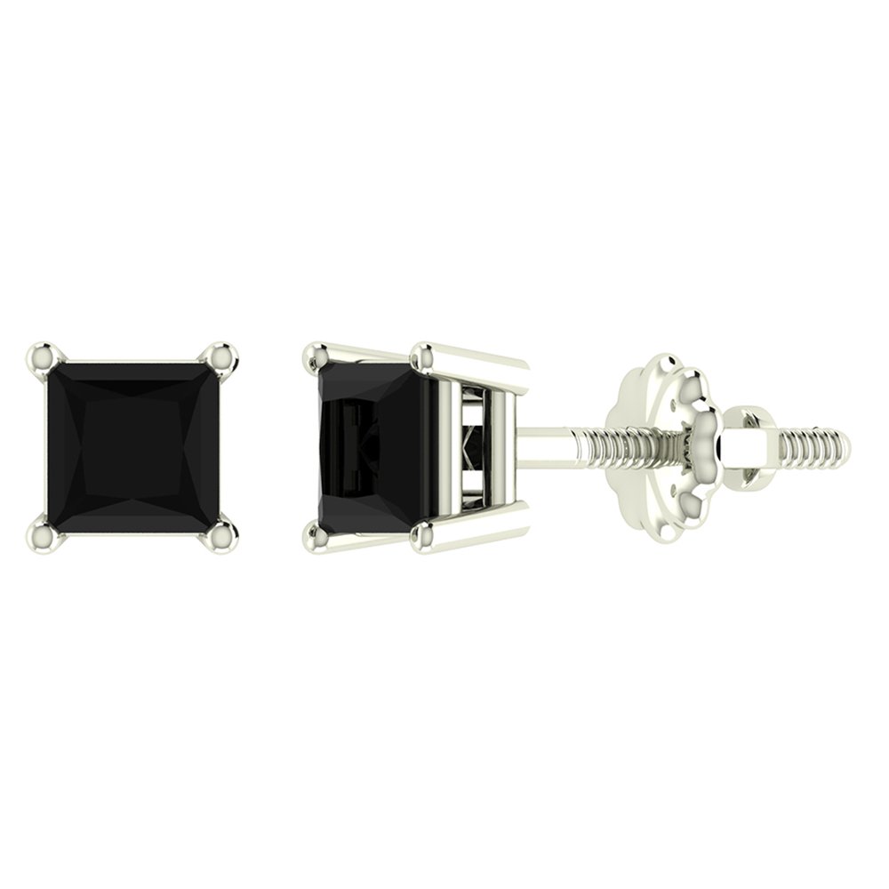 Black Diamond Stud Earrings for Women Men Princess Cut 14K White Gold 0.92 ct t.w. Gift Box Authenticity Cards