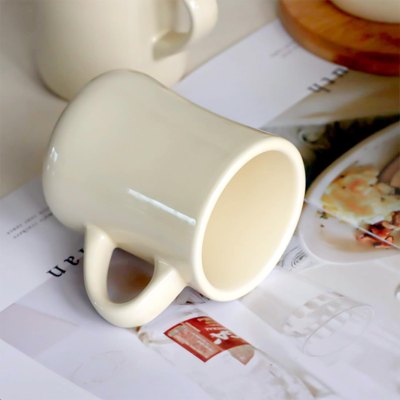 harebe Retro Coffee Cup Set of 4, 10 OZ Heavy Classic Ceramic Diner Mugs Set with Handle for Coffee, Tea, Cocoa, Milk, Latte(Cream)