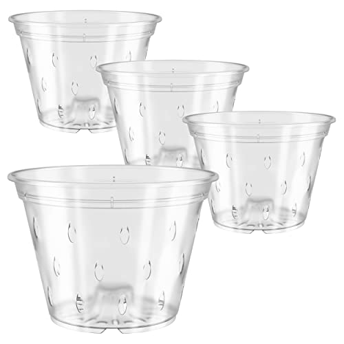 DAN Market 4.5 inch Orchid Pots with Holes - Orchid Pots for Repotting - Orchid Breathable Slotted Clear Plastic Pot (4.5 inch 4 Pack)
