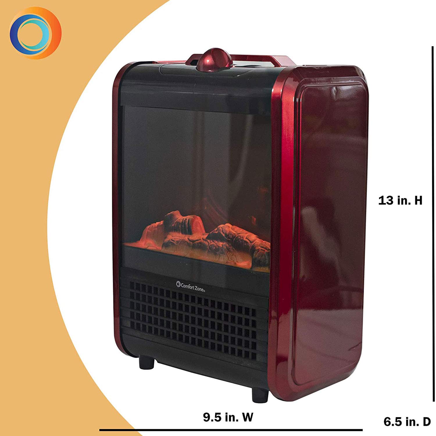 Comfort Zone 1,200W Electric Mini Fireplace Space Heater with Realistic 3D Flame, Stay-Cool Body, Carry Handle, Overheat Sensor, and Safety Tip-Over Switch, Ideal for Home, Bedroom, & Office, CZFP1