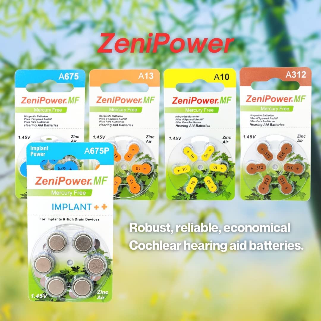 ZeniPower Mercury Free Cochlear Implant Batteries 60 Batteries
