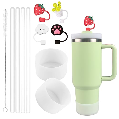 Cup Accessories for Stanley 40 Oz Tumbler with Handle & Lid, 6pcs Reusable Straws & 2pcs Silicone Boot with Cleaner Brush and 4pcs Straw Cover Cap for Stanley Adventure Quencher Travel 20-40oz