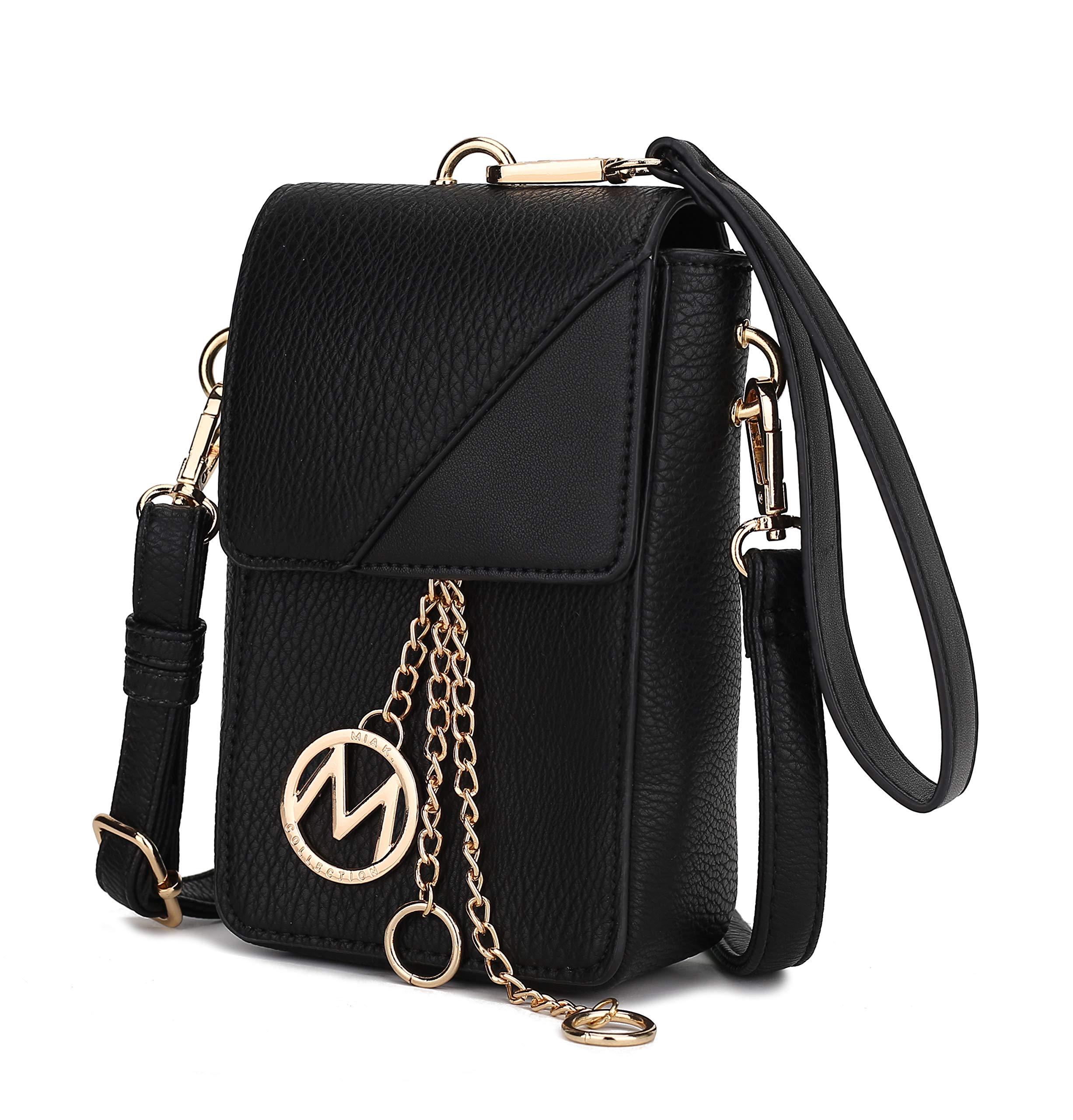 MKF Collection Crossbody Cellphone Purse for Women – PU Leather Wallet Handbag, Wristlet Strap Clutch Bag Card Slots Black