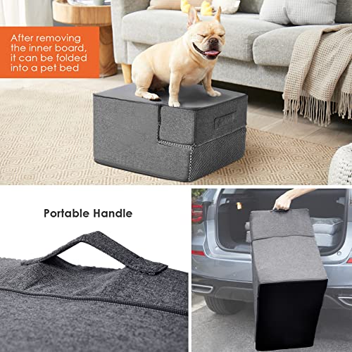 EHEYCIGA Dog Stairs for Small Dogs, 3-Step Dog Stairs for High Beds and Couch, Folding Pet Steps for Small Dogs and Cats, and High Bed Climbing, Non-Slip Balanced Dog Indoor Step, Grey, 3/4/5 Steps