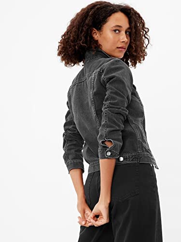GAP womens Icon Denim Jacket, Black Alpine, Large US