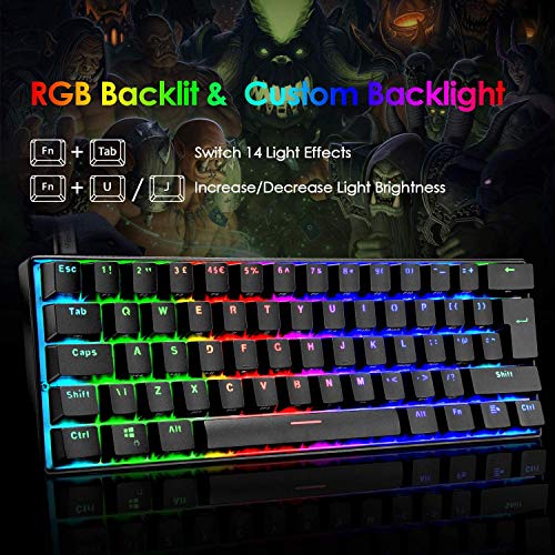 ZIYOU LANG MK21 Portable 60% Mechanical Gaming Keyboard Untra-Compact Type-c Wired with Light Up Chroma LED Backlit Non-Conflict 61 Key TKL Ergonomic for PS4 PS5 PC Mac Windows(Black/Blue Switch)