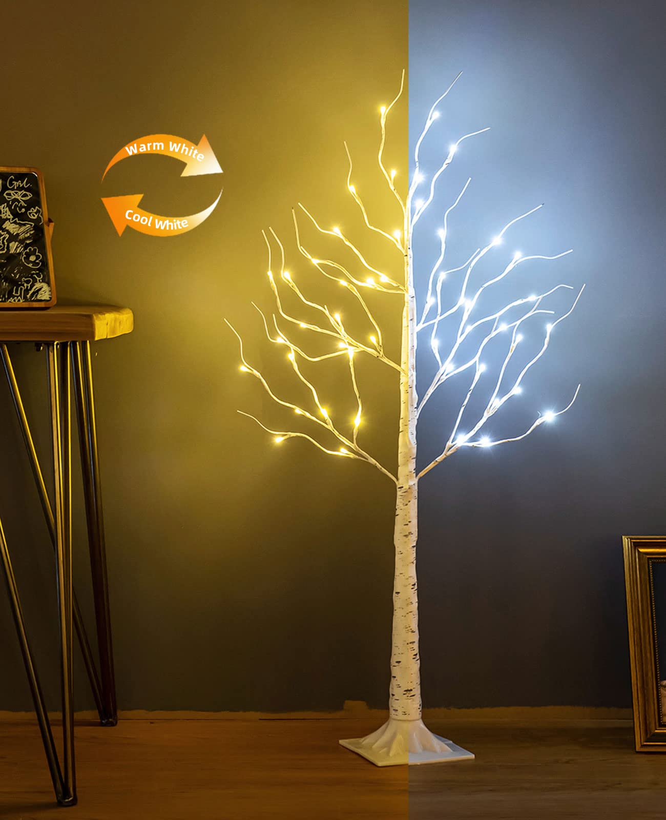 ZHOUDUIDUI Lighted Birch Tree, 4ft 48LED Birch Tree Lights, Mothers Day Decor Indoor Outdoor Artificial Twig Tree Light 9Modes Timer for 4th of July Christmas Home Party Wedding Decor,Warm& Cool White