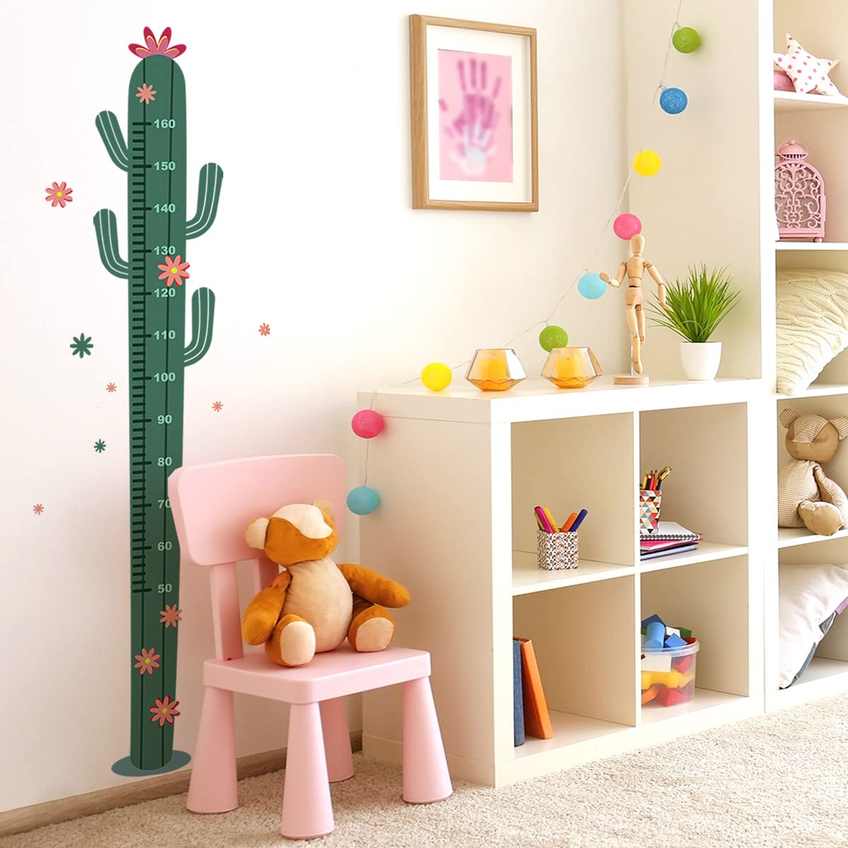 Cactus Growth Chart Wall Decals Height Measure Botanical Wall Stickers for Kids Bedroom Nursery Room Classroom