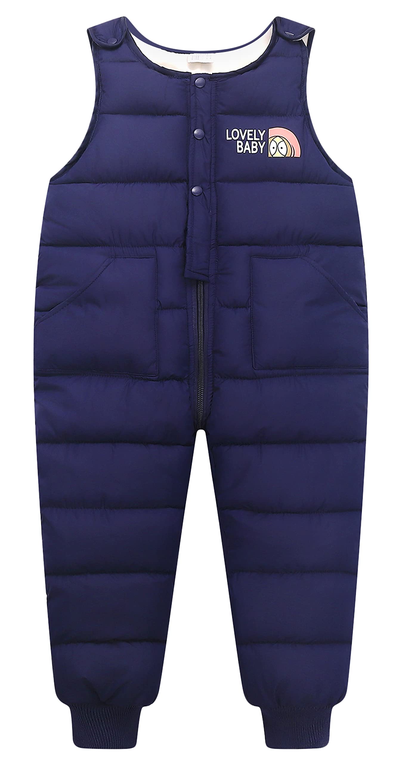 Classic Snow Bib Ski Snowsuit Toddler Boys Winter Warm Pants Kids Lightweight Down Pants Active Pants Dark Blue 6-12 Months