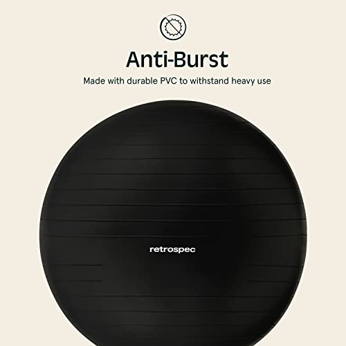 Retrospec Luna Exercise Ball - 55, 65, or 75cm Yoga Ball for Workouts, Stability, Pregnancy - Swish Balance Ball w/Pump for Office & Home Gym
