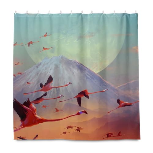 BLuevi Art Flamingo Shower Curtain for Bathroom Waterproof Fabric with Hooks 72x72 Inch