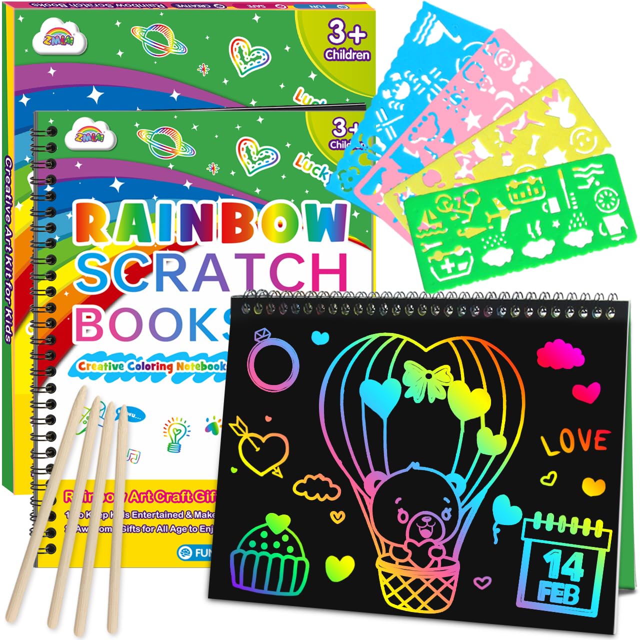 ZMLM Scratch Paper Art Craft Gift: 2 Pack Rainbow Scratch Set for Kids Drawing Coloring Craft Black Magic Art Supplies Kits Easter Basket Stuffers for Girls Boys Birthday Valentines Day Toys