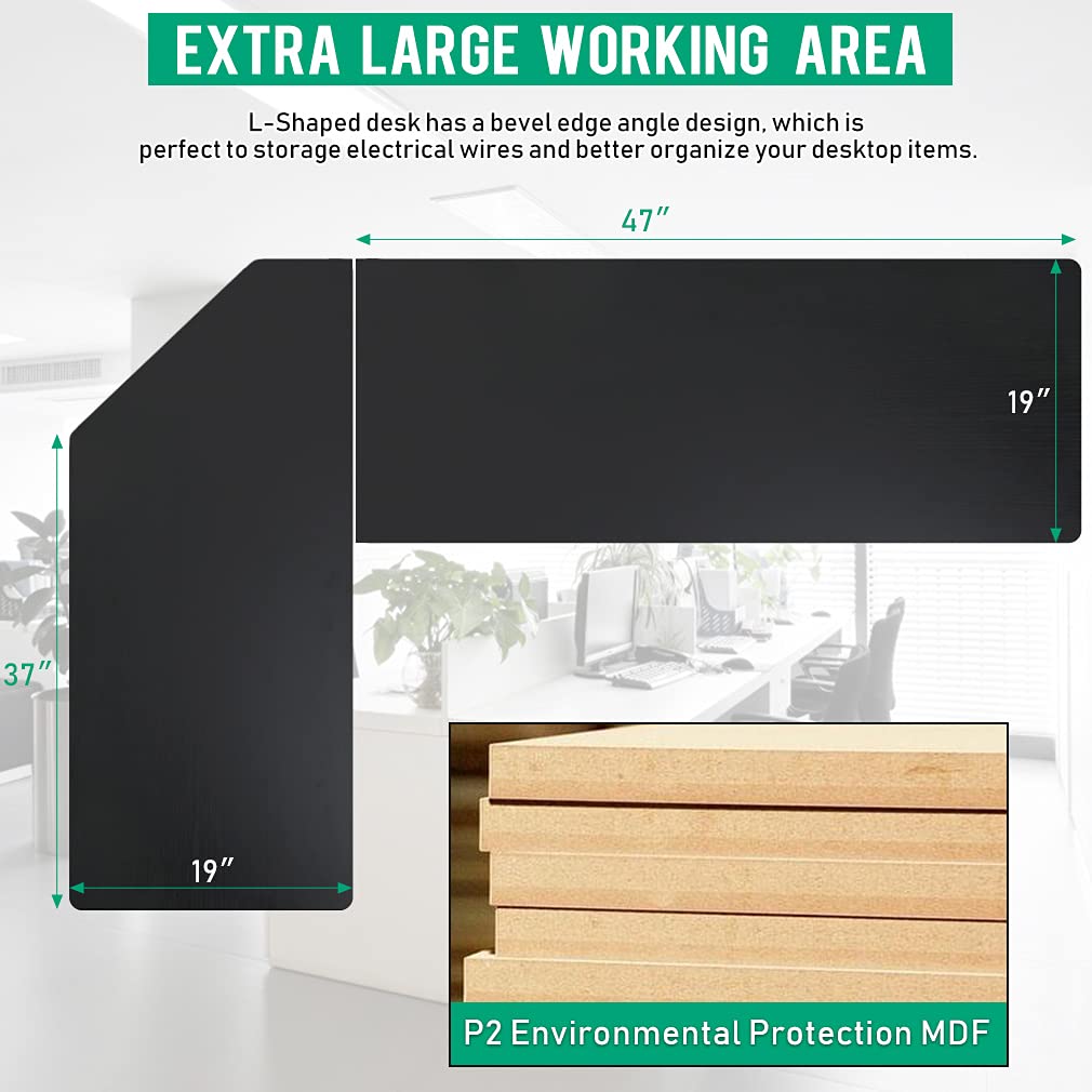 PayLessHere L Shaped Desk, 54" Gaming Desk, Computer Desk, L Desk, Home Office Desk Space Corner Study Desk Workstation Easy to Assemble(Black)