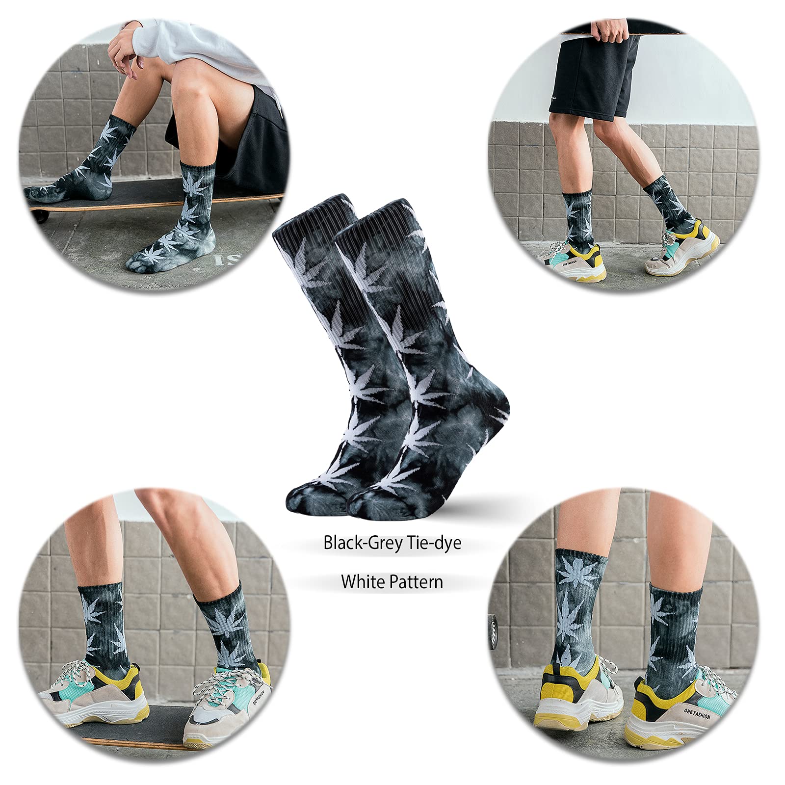 CAPER 5 Pairs Tie Dye Long Socks, Crazy Pattern Design High Crew Hip-hop Socks Gifts, Unisex…