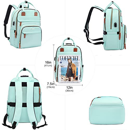 LOVEVOOK Laptop Backpack for Women, Large Capacity Travel Anti-Theft Bag Business Work Computer Backpacks Purse College Backpack, Casual Hiking Daypack with Lock, 15.6 Inch, Mint Green