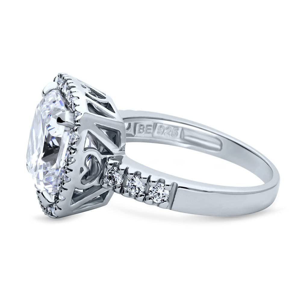 BERRICLE Sterling Silver Halo Wedding Engagement Rings Cushion Cut Cubic Zirconia CZ Statement Cocktail Ring for Women, Rhodium Plated Size 7.5