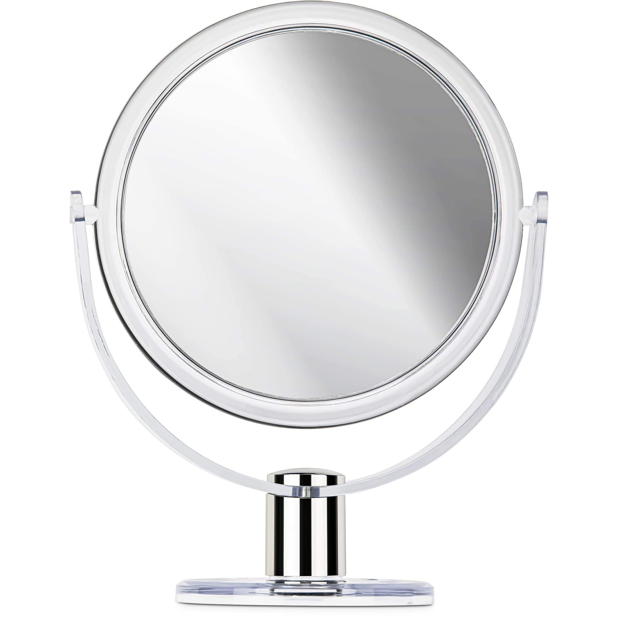 DecorRack 2 Sided Magnifying Mirror, 1x/2x Magnification, 6 Inch Makeup Mirror, Tabletop Vanity Mirror, Transparent