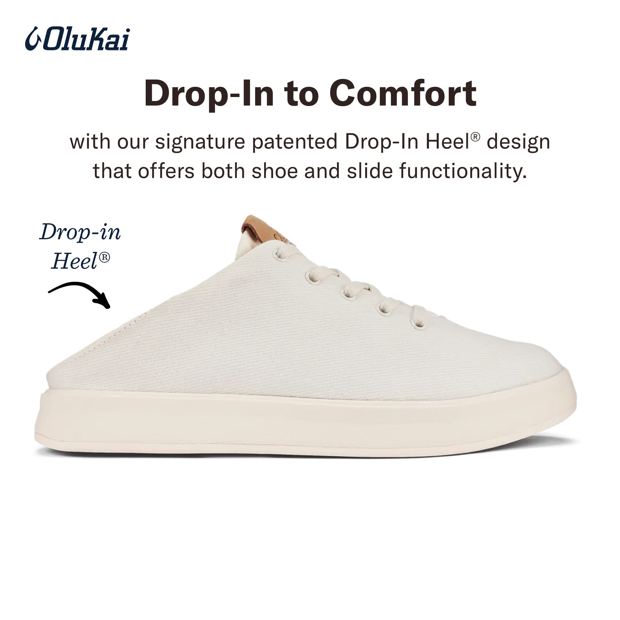OLUKAI Ki'ihele Li Women's Slip On Sneakers, Casual Everyday Shoes with Drop-In Heel & Breathable Mesh Design, Lightweight & All-Day Comfort, Off White/Off White, 8